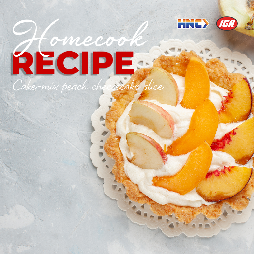 Figtree Dr IGA - Homecook Recipes: Cake-mix peach cheesecake slice